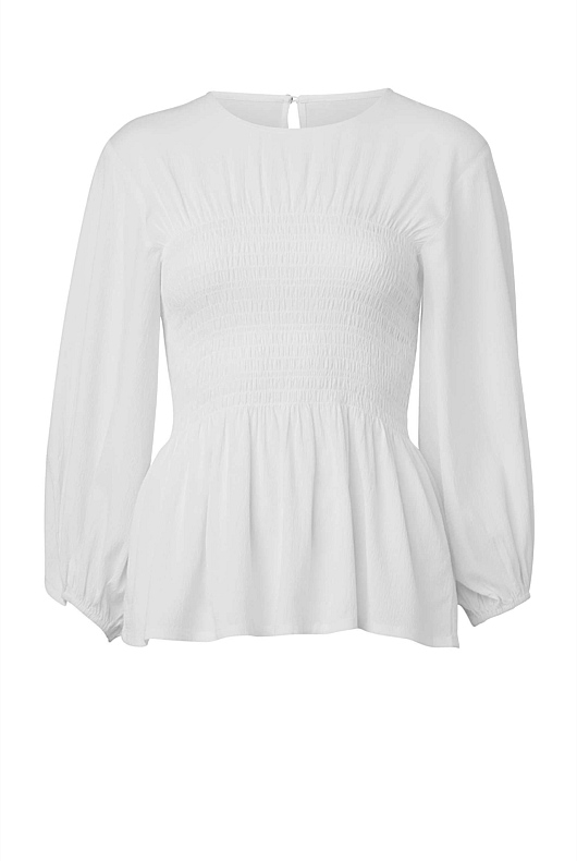 Pure White Seersucker Blouse - Women's Long Sleeve Shirts | Witchery