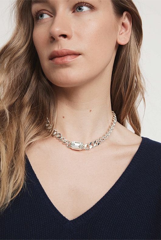 Silver Crystal Chain Necklace - Women's Necklaces | Witchery