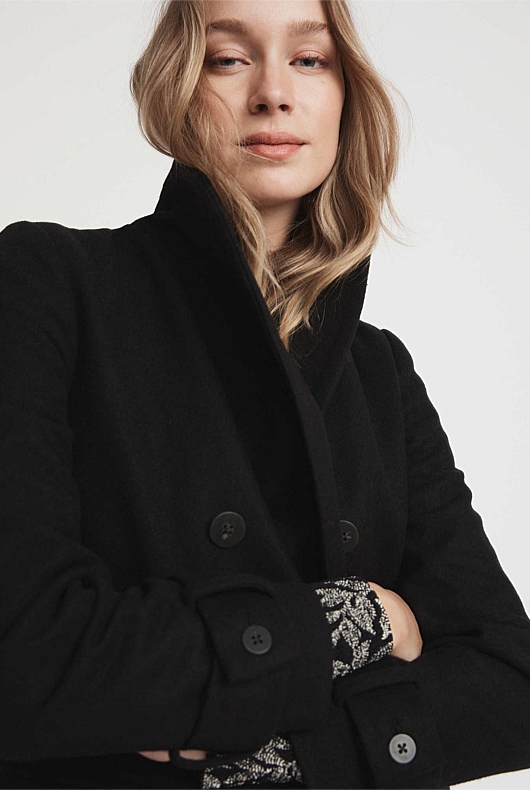 Black Wool Blend Double Breasted Coat - Women's Trench Coats | Witchery