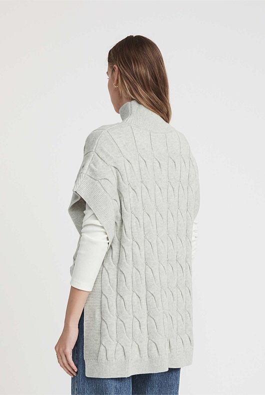 Light Grey Marle Cable Knit Tabard - Women's Scarves & Wraps | Witchery
