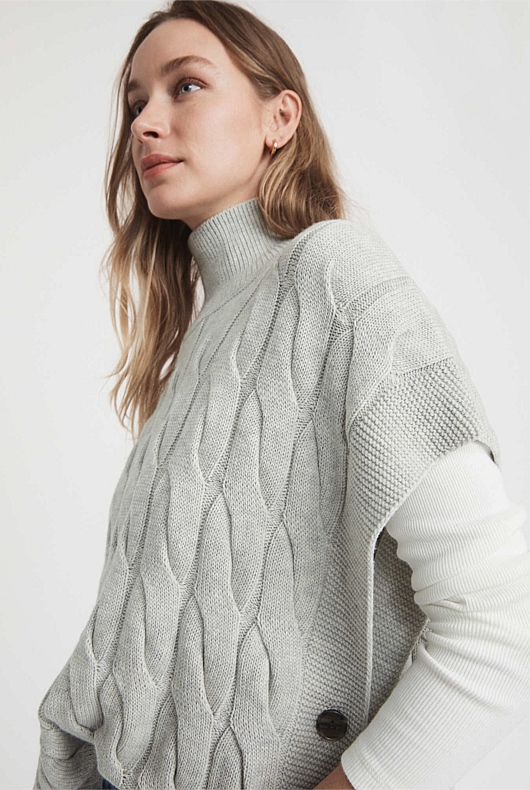Light Grey Marle Cable Knit Tabard - Women's Scarves & Wraps | Witchery