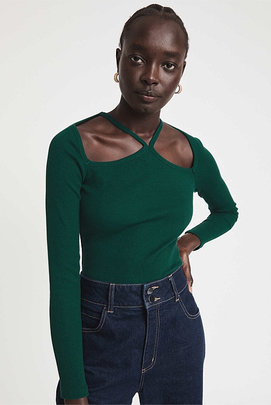Fern Cotton Halter Long Sleeve Top Womens Long Sleeve Tops Witchery