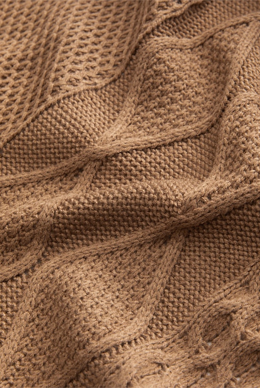 True Camel Patchwork Cable Knit Scarf - Women's Scarves & Wraps | Witchery