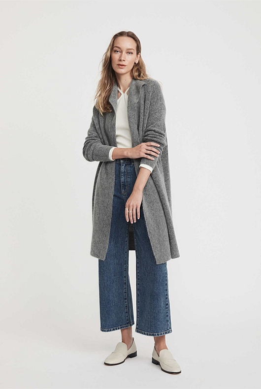 Mid Grey Marle Lofty Long Line Cardigan - Women's Cardigans | Witchery