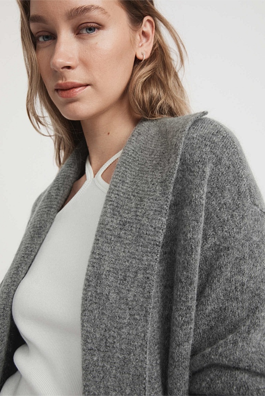 Mid Grey Marle Lofty Long Line Cardigan - Women's Cardigans | Witchery