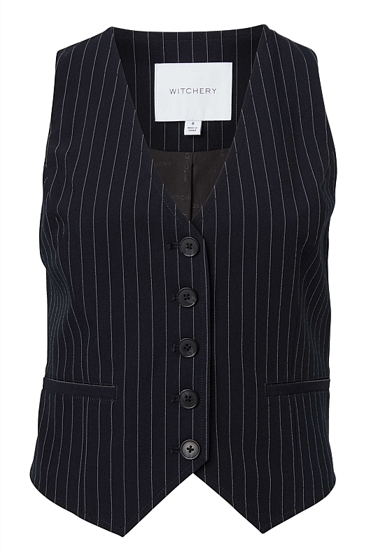 Petrol Blue Pinstripe Waistcoat - Women's Jackets | Witchery
