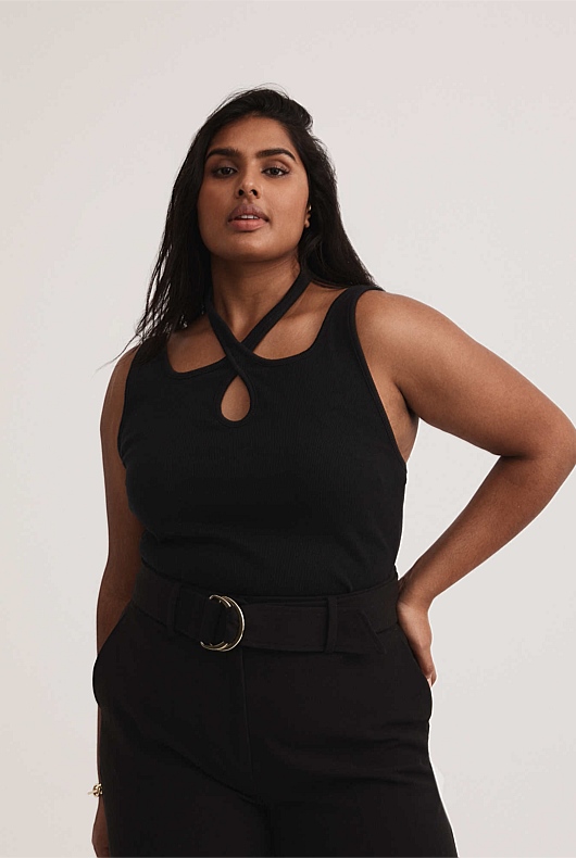 Black Cotton Rib Strap Tank - Women's Evening Tops | Witchery