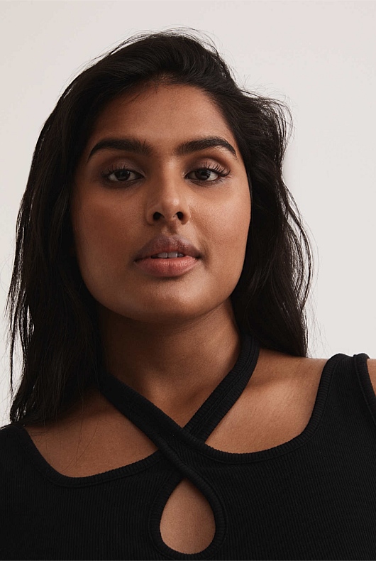 Black Cotton Rib Strap Tank - Women's Evening Tops | Witchery