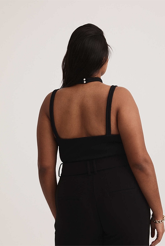 Black Cotton Rib Strap Tank - Women's Evening Tops | Witchery
