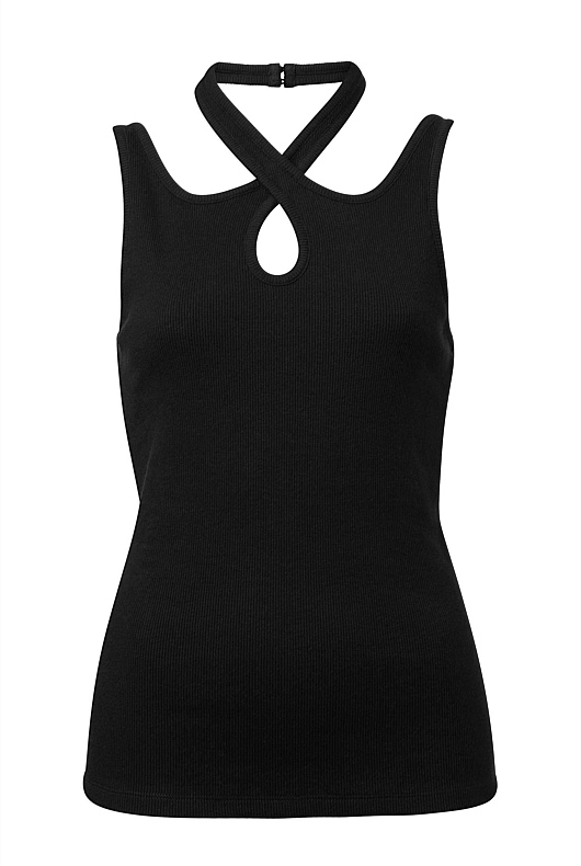 Black Cotton Rib Strap Tank - Women's Evening Tops | Witchery