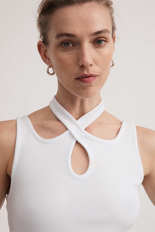 Pure White Cotton Rib Strap Tank - Women's Evening Tops | Witchery