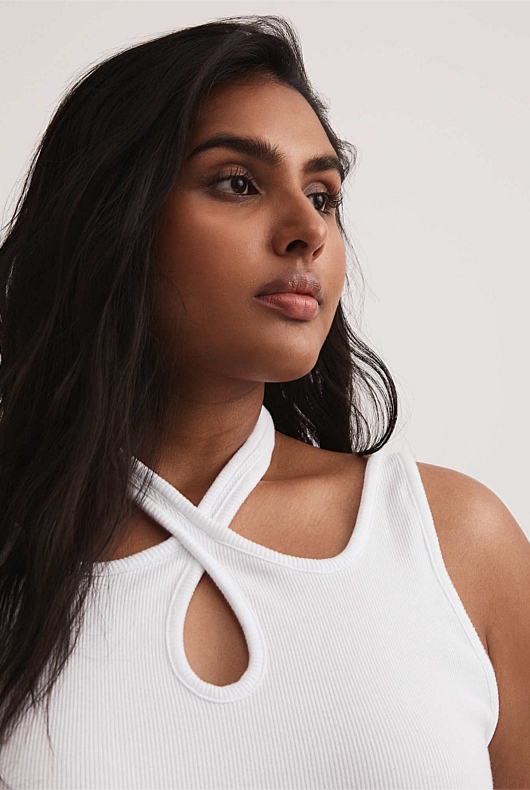 Pure White Cotton Rib Strap Tank - Women's Evening Tops | Witchery