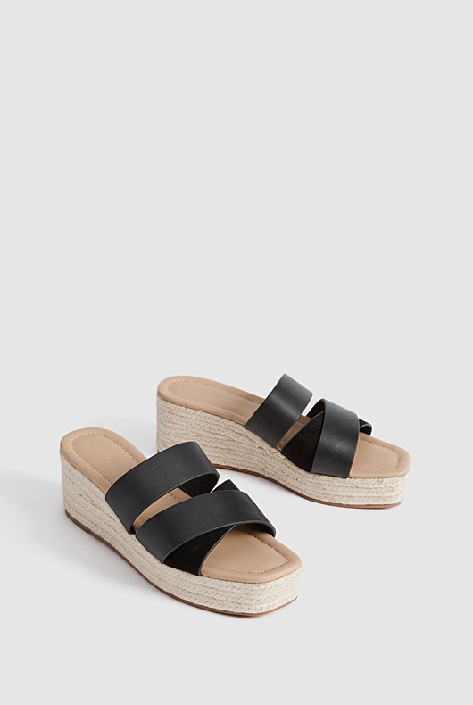 Black Bermuda Leather Wedge - Women's Sandals | Witchery