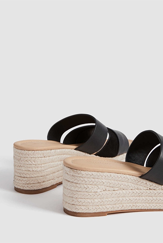 Black Bermuda Leather Wedge - Women's Sandals | Witchery