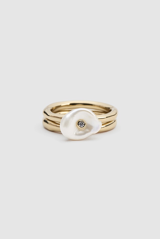 Soft Gold Crystal Pearl Ring Set - Women's Rings | Witchery