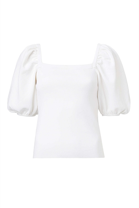 Chalk Puff Sleeve Rib Knit - Women's Puff Sleeve Tops | Witchery