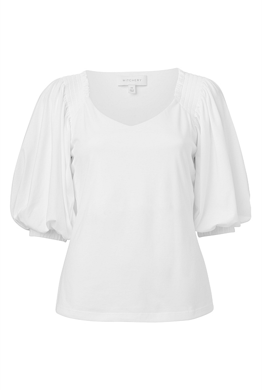 Chalk Cotton Shirred Shoulder Top Womens Evening Tops Witchery