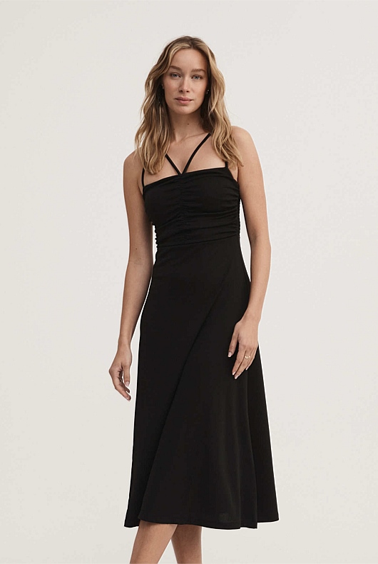 Black Ruched Strap Dress - Women's A Line Dresses | Witchery
