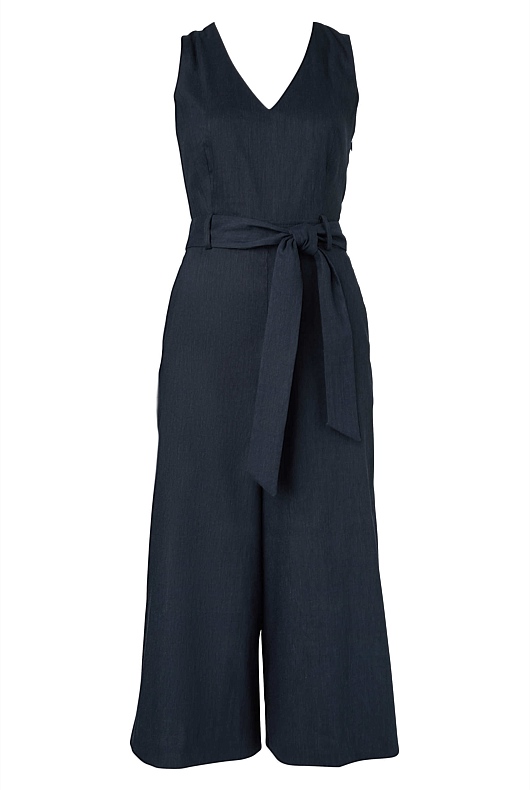 Blue Night Stretch Linen Blend Jumpsuit - Women's Natural Fibres | Witchery