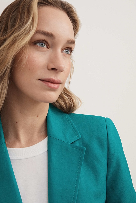 Gem Green Cotton Linen Single-Breasted Blazer - Women's Blazers | Witchery