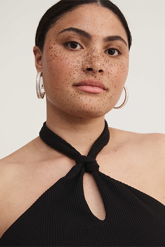 Black Cotton Rib Keyhole Halter - Women's Evening Tops | Witchery