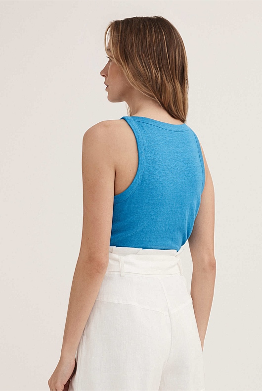 Cyan Linen Bind Detail Tank - Women's Sleeveless Tops | Witchery