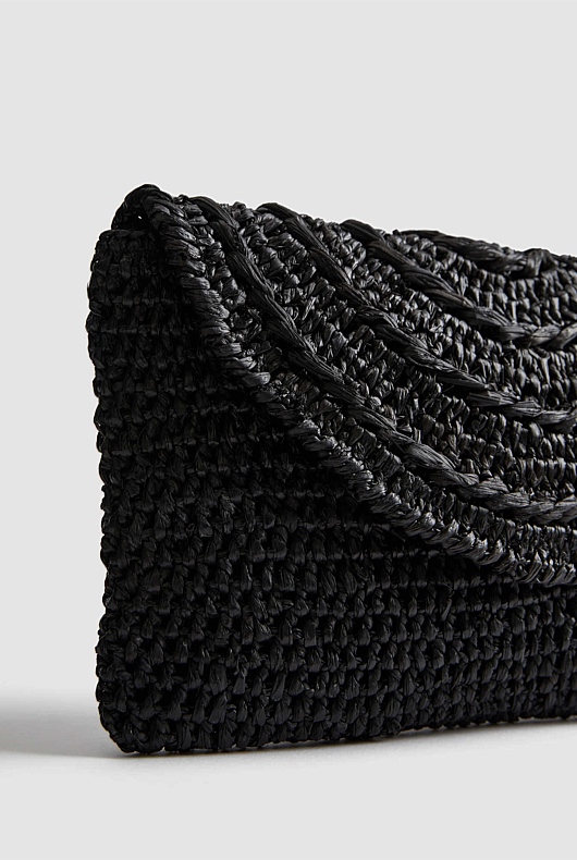 Black Crochet Raffia Clutch - Women's Natural Accessories Trend | Witchery