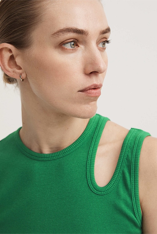 Grass Green Cotton Rib Cut Out Tank - Women's Sleeveless Tops | Witchery