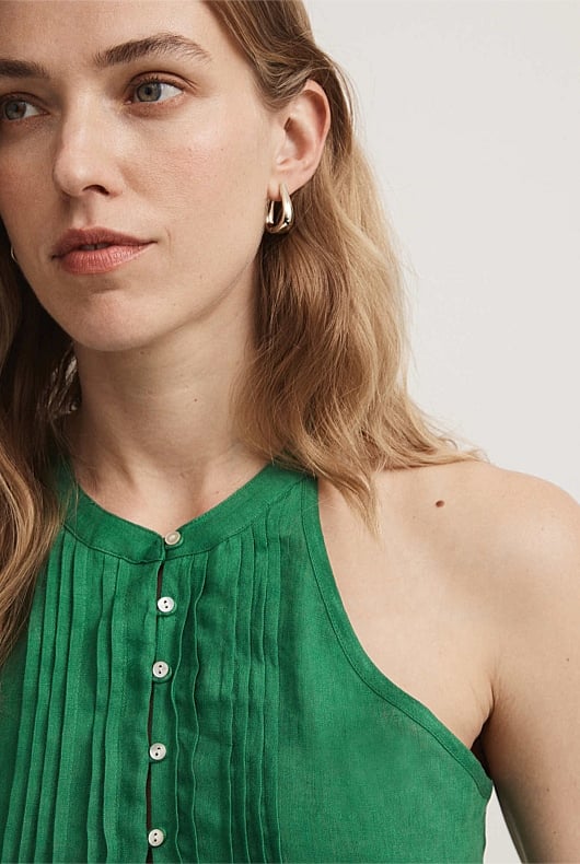 Grass Green French Linen Button Tank - Women's Linen Shirts | Witchery