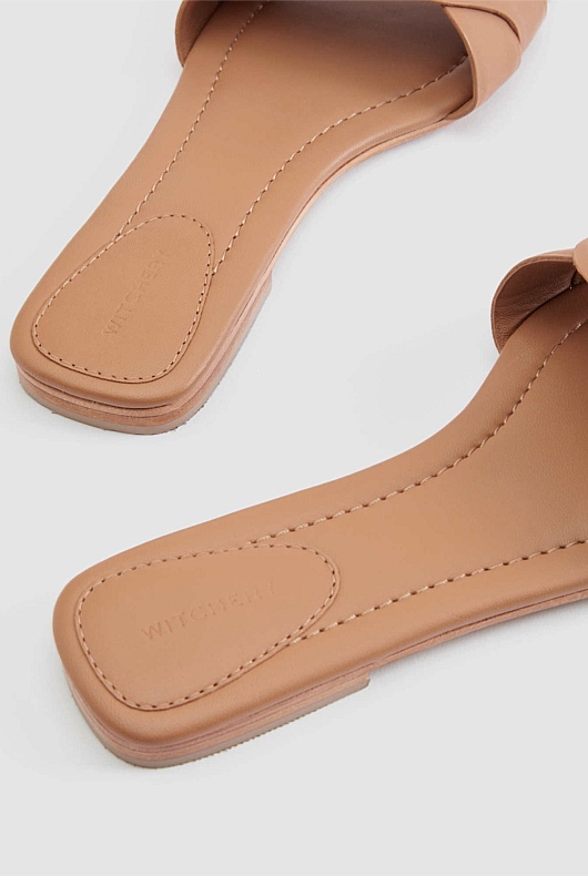 Almond Valentina Leather Slide - Women's Sandals | Witchery