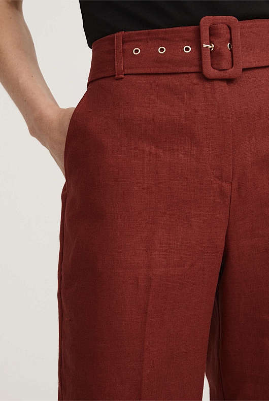 Rust Linen Belted Trouser - Women's High Waisted Pants | Witchery