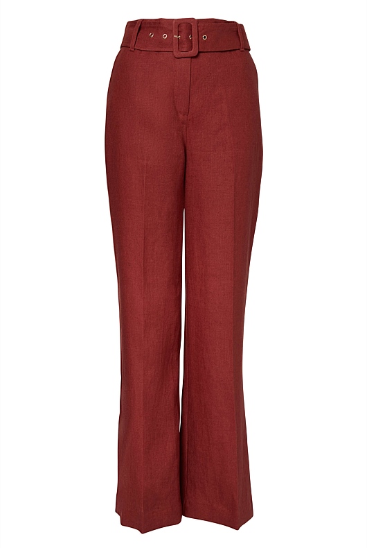 Rust Linen Belted Trouser - Women's High Waisted Pants | Witchery