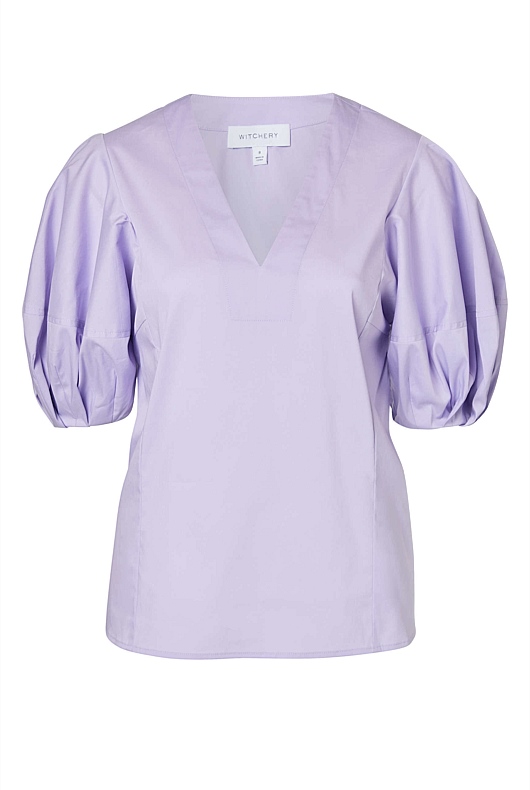 Pale Violet Cotton Poplin Detail Blouse - Women's Puff Sleeve Shirts ...