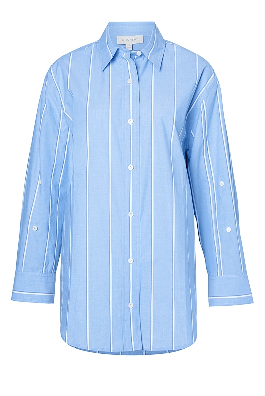 Periwinkle Blue Variegated Stripe Shirt - Women's Long Sleeve Shirts ...