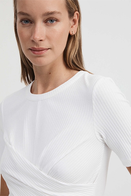 Chalk Rib Cross Front Top - Women's Short Sleeve Tops | Witchery