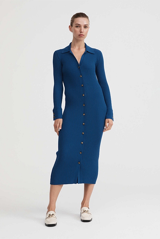 Eclipse Blue Button Through Rib Longline Cardigan - Women's Cardigans ...