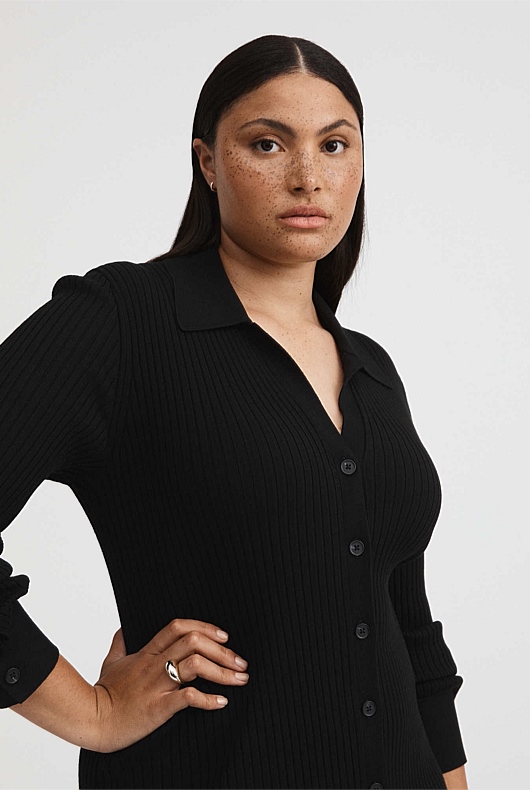 Black Button Through Rib Longline Cardigan - Women's Cardigans | Witchery