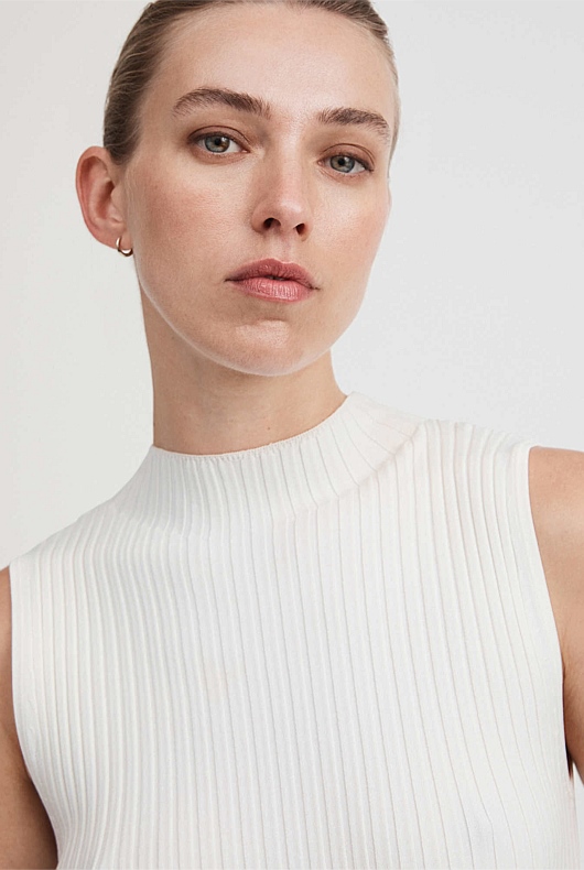 Chalk Knit Rib Mock Neck Dress - Women's A Line Dresses | Witchery