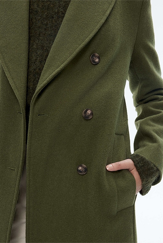Olive Classic Wool Blend Double Breasted Coat - Women's Wool Coats ...