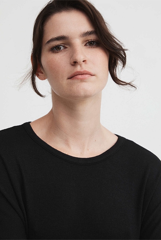 Black Drop Shoulder Long Sleeve Top Womens Long Sleeve Tops Witchery
