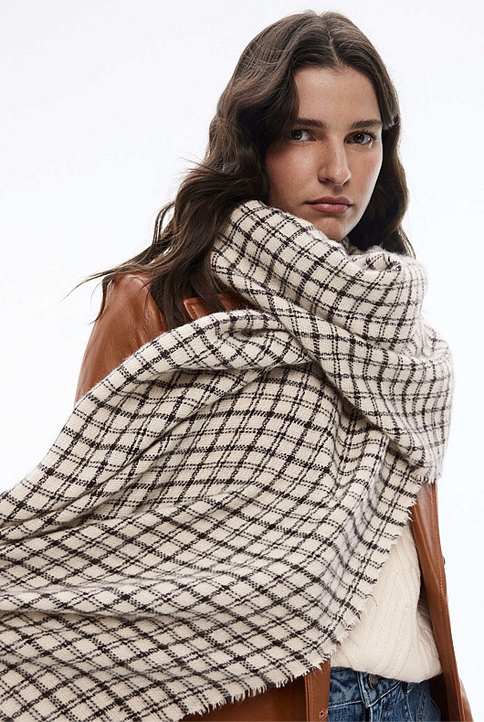 Milk White Essential Check Scarf - Women's Scarves & Wraps | Witchery