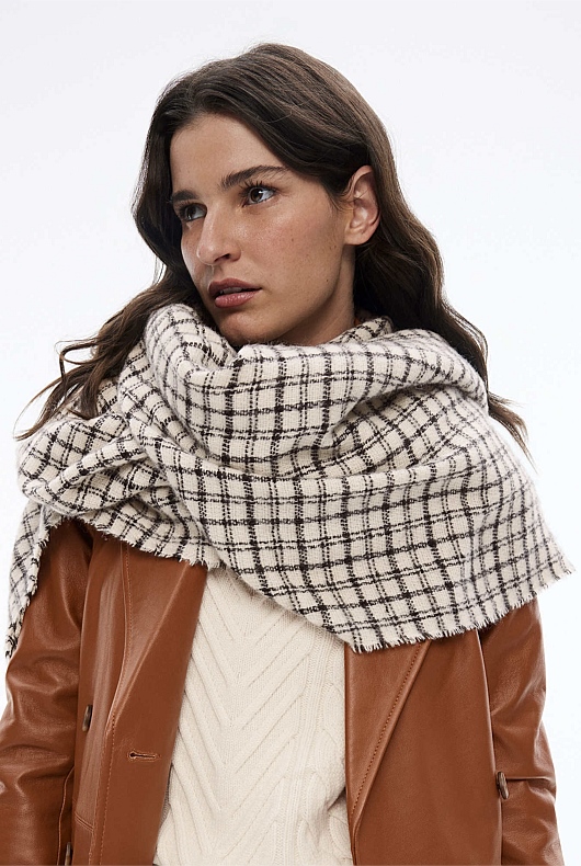 Milk White Essential Check Scarf - Women's Scarves & Wraps | Witchery