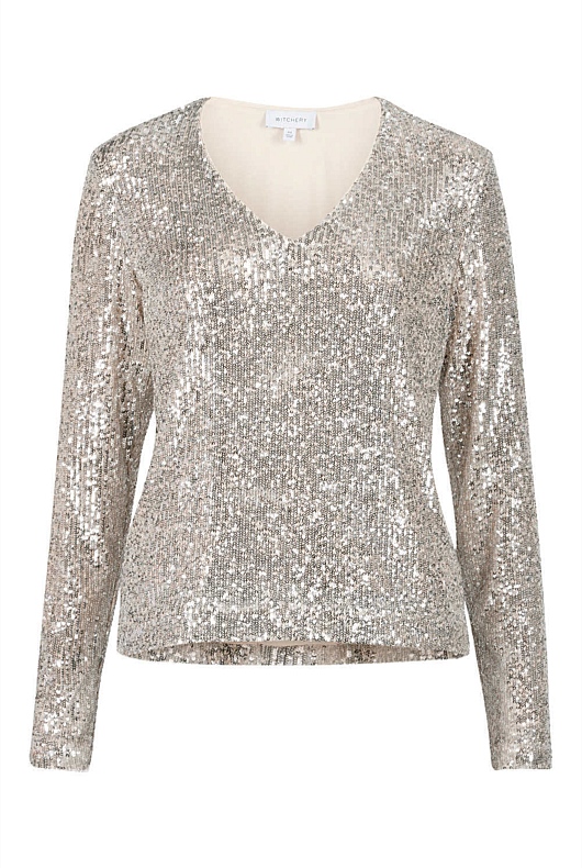 Silver Sequin V Neck Top - Women's Evening Tops | Witchery