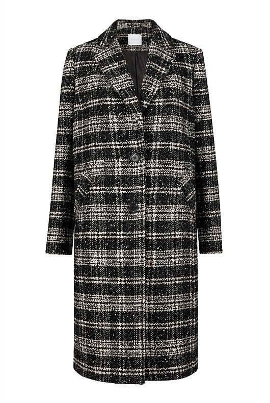 Black Wool Blend Yarn Dye Check Coat - Women's Wool Coats | Witchery