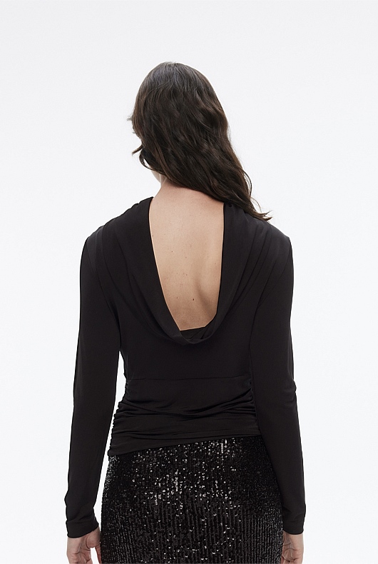 Black Jersey Cowl Back Top - Women's Evening Tops | Witchery