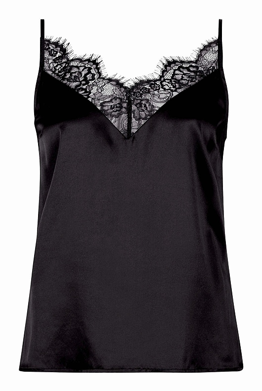 Black Silk Satin Lace Camisole - Women's Camisoles | Witchery
