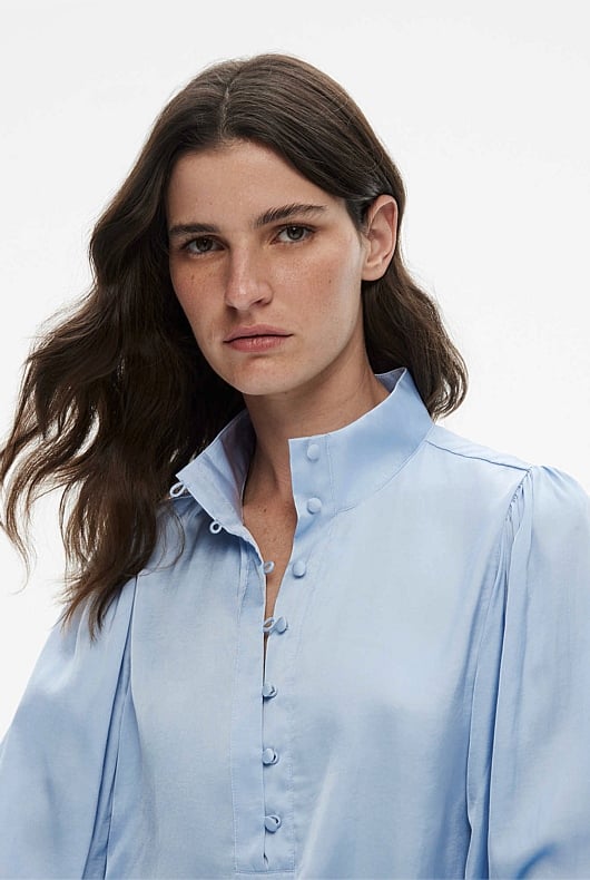Baby Blue Button Up Blouse - Women's Evening Shirts | Witchery