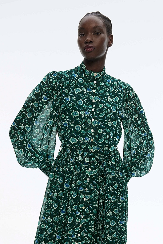 Viridian Green Tile Floral High Neck Dress - Women's A Line Dresses ...