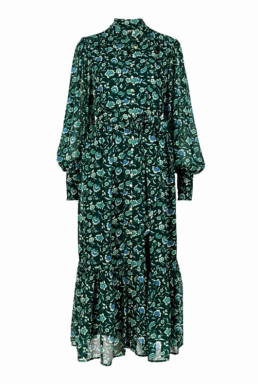 Viridian Green Tile Floral High Neck Dress - Women's A Line Dresses ...