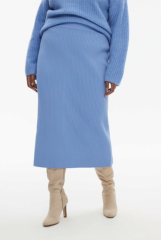Harbour Blue Knit Rib Midi Skirt - Women's Midi Skirts | Witchery